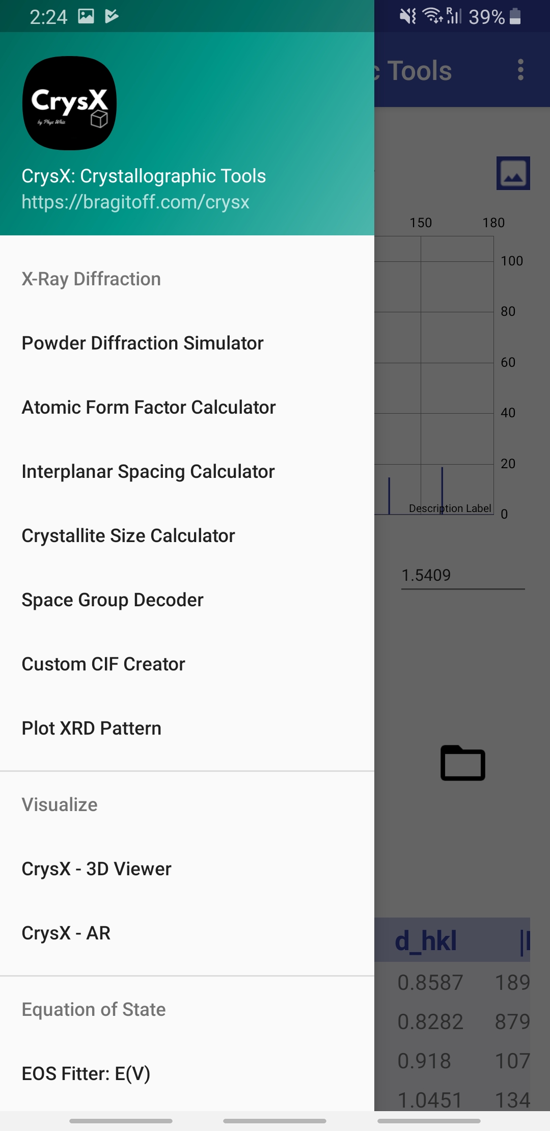 Screenshot_20190713-142417_CrysX Crystallographic Tools - BragitOff.com